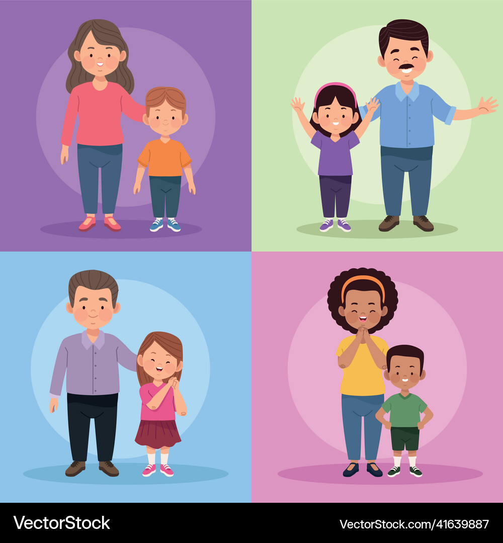 Eight family members characters Royalty Free Vector Image