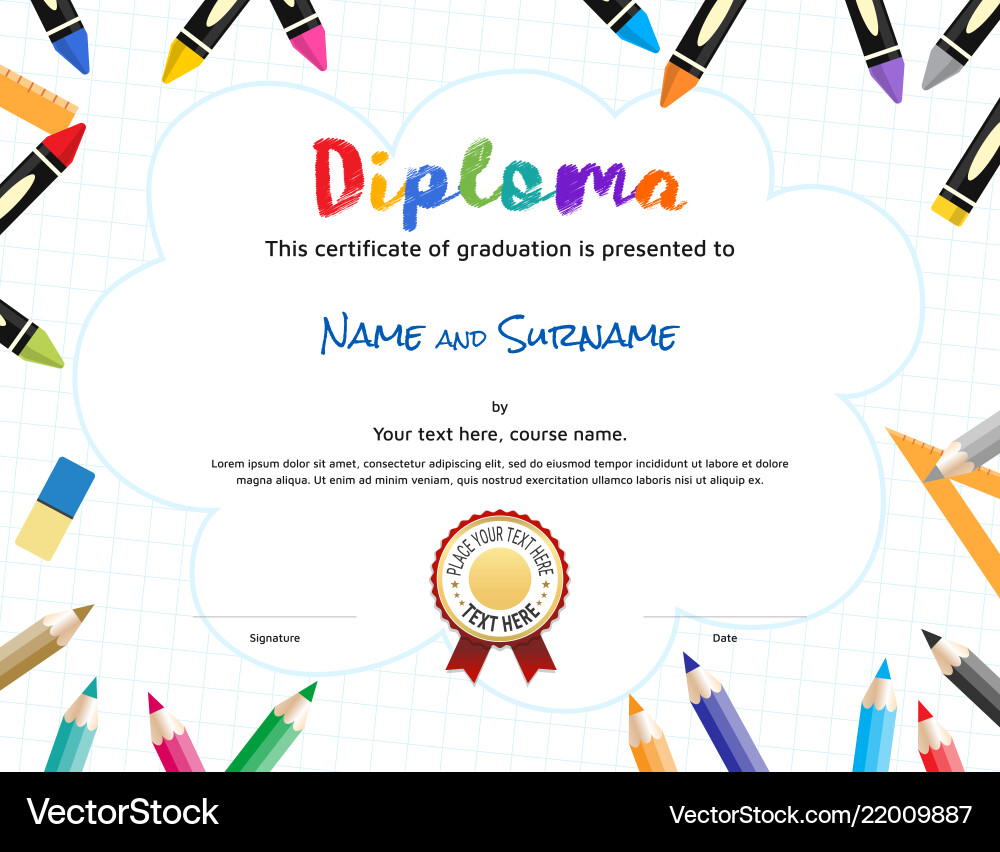 Kids diploma or certificate template with Vector Image