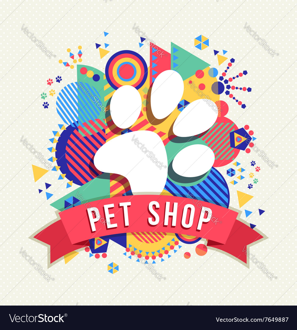 Pet shop icon animal paw with color shapes Vector Image