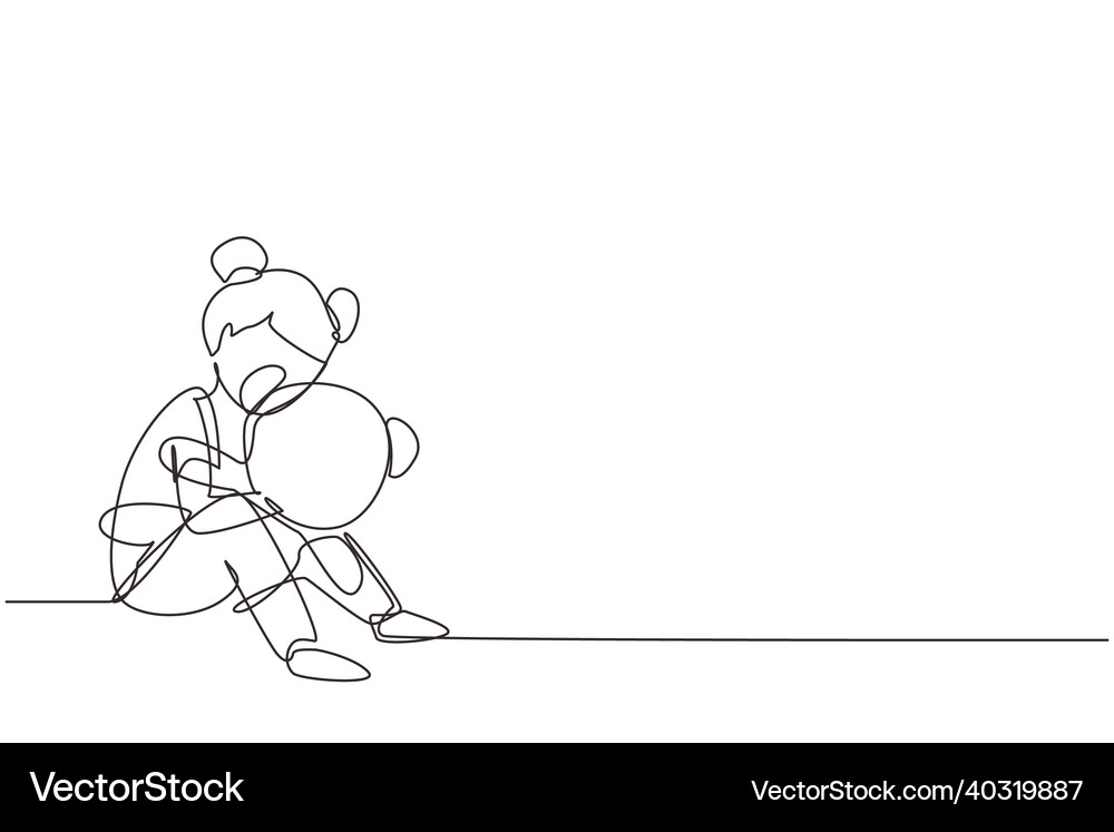 Single one line drawing smiling beautiful little Vector Image