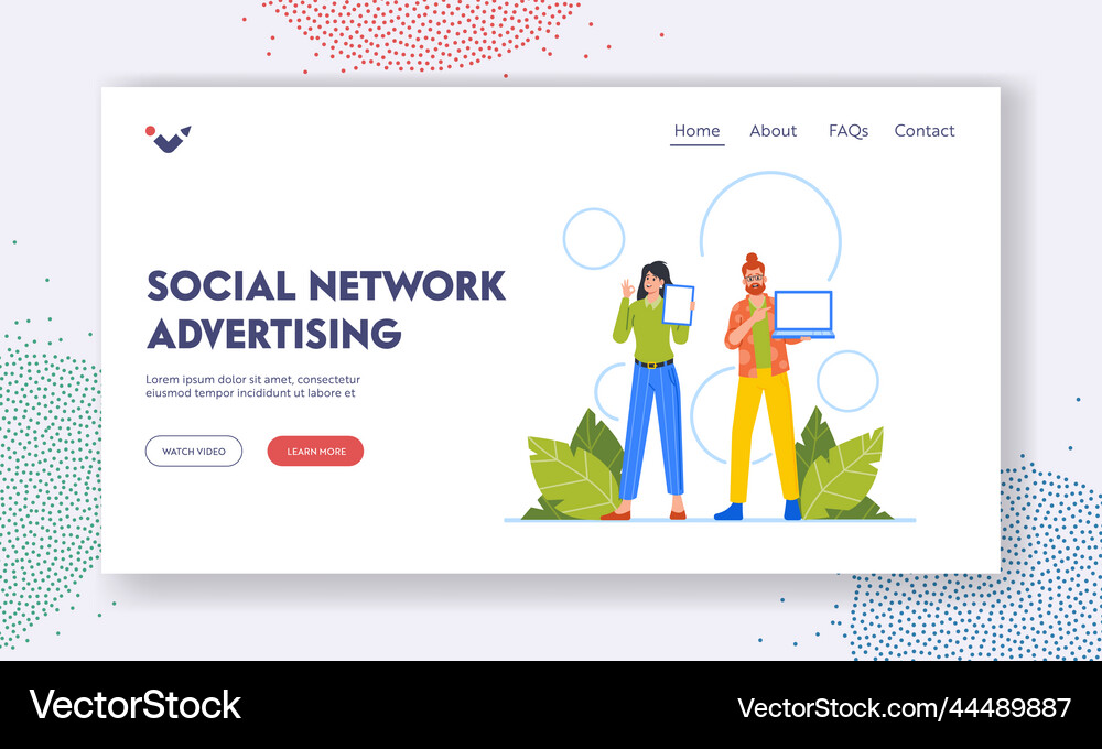 Social network advertising landing page template Vector Image