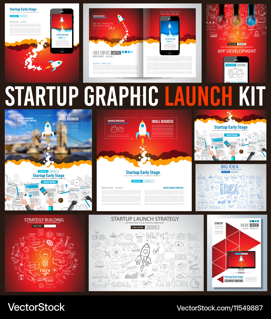 Startup Graphic Lauch Kit with Landing Webpages Vector Image