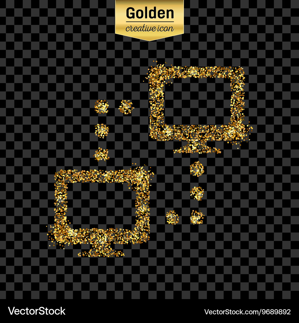 Gold glitter icon of computer isolated Royalty Free Vector