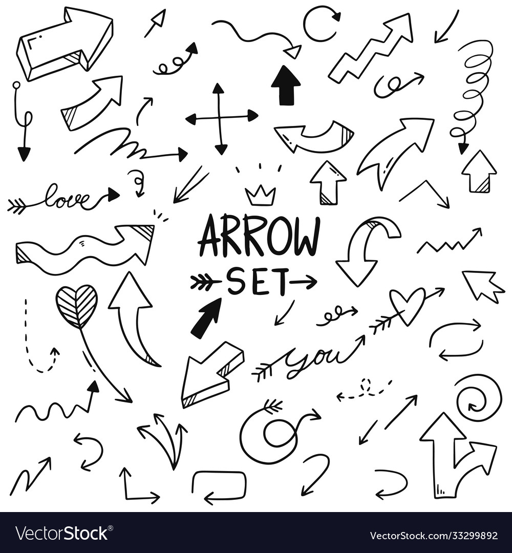 Hand drawn arrows set doodle style Royalty Free Vector Image