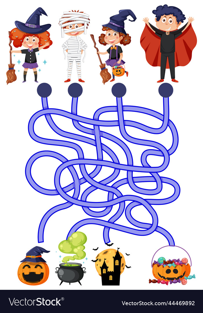Maze game template in halloween theme for kids Vector Image