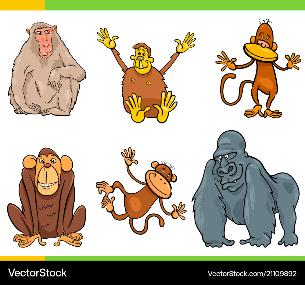 Monkeys animal characters cartoon set Royalty Free Vector