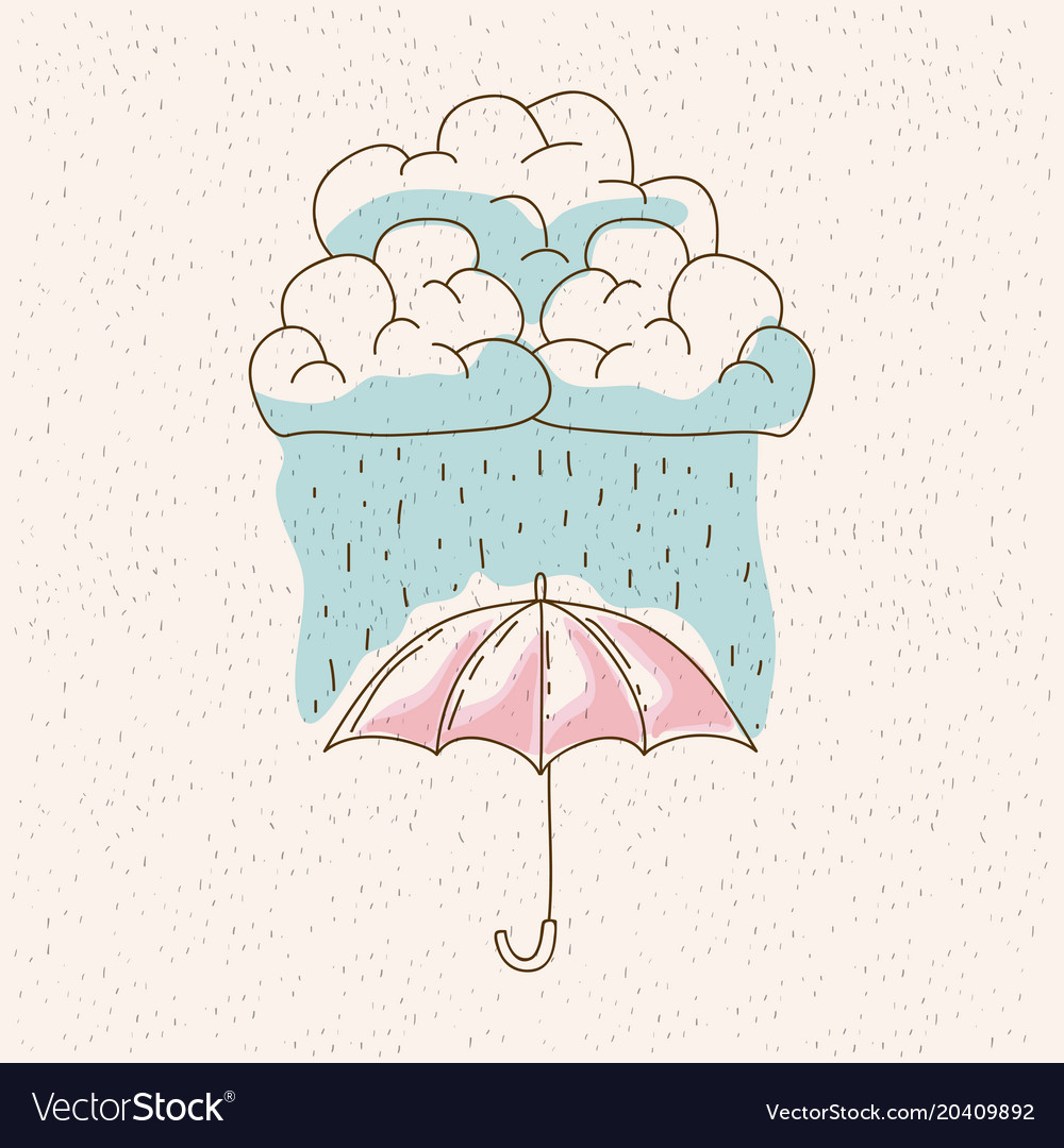 Watercolor Graphic Of Umbrella With Cloud And Rain