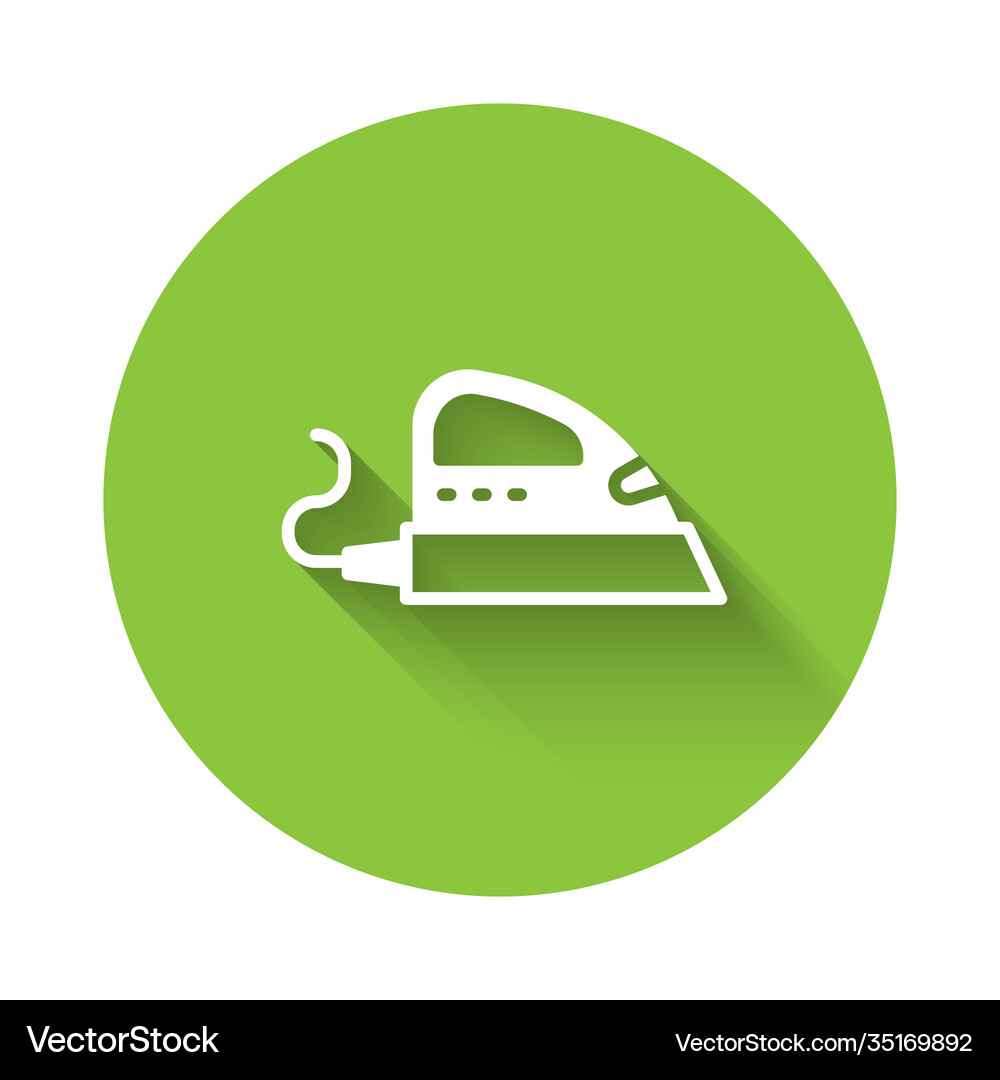 White electric iron icon isolated with long shadow