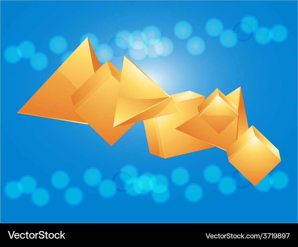 3d glass pyramid and cube on blue background Vector Image