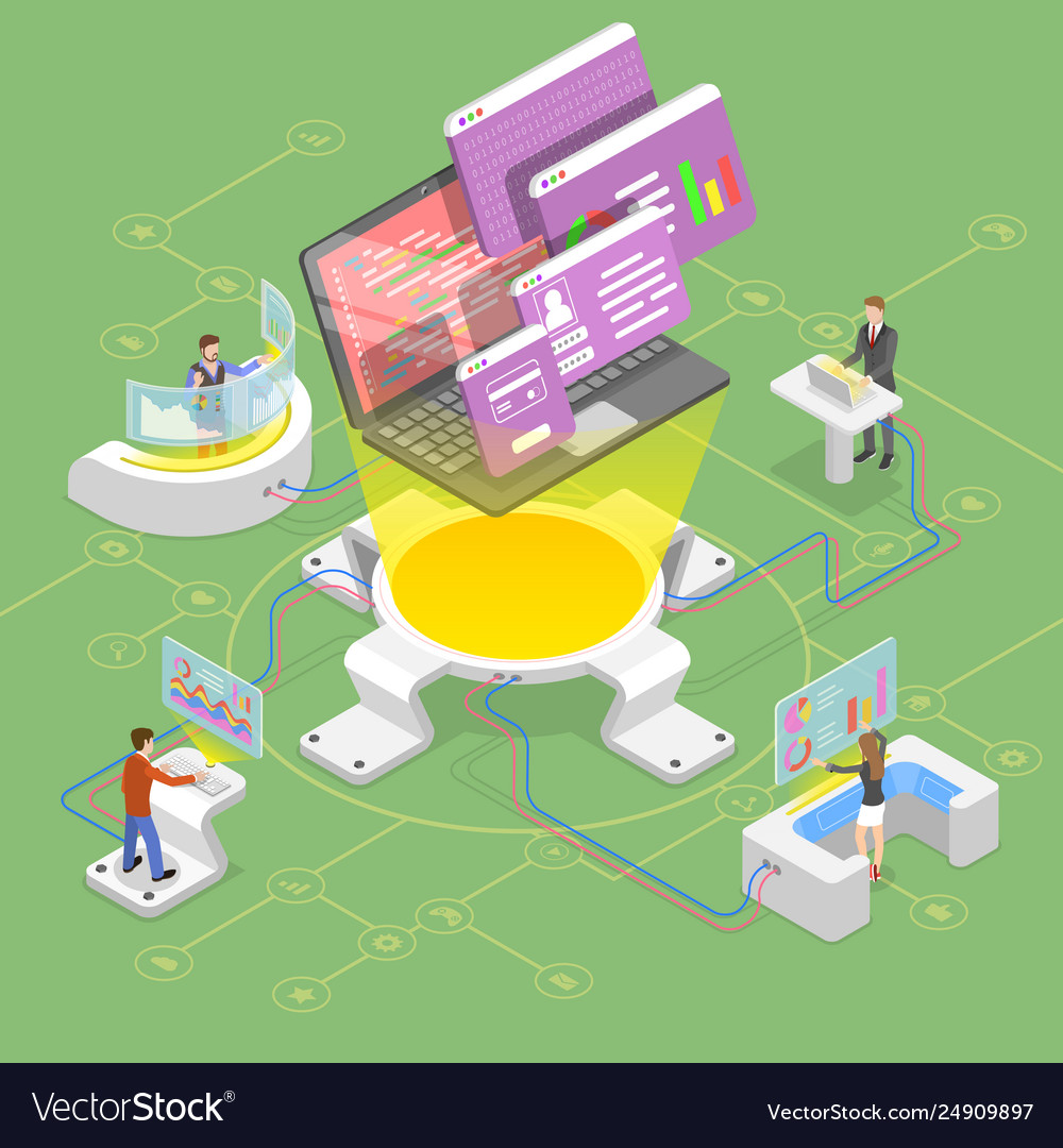 Flat isometric concept software Royalty Free Vector Image