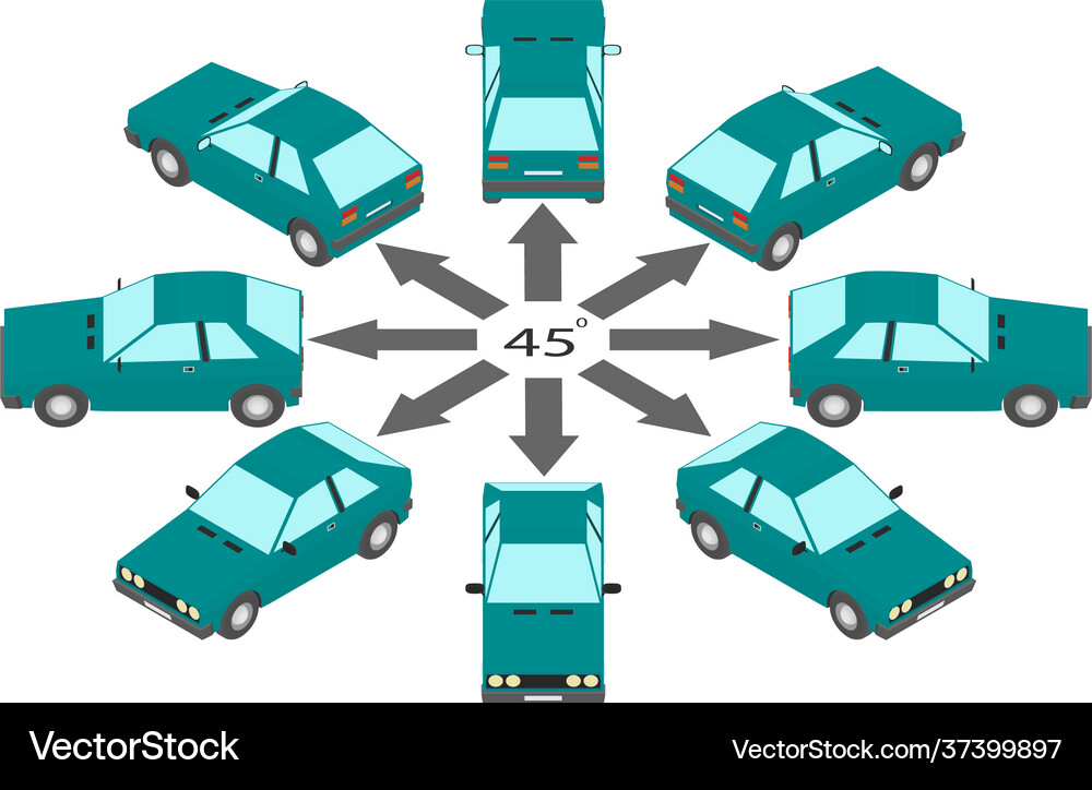 Rotation compact car 45 degrees Royalty Free Vector Image