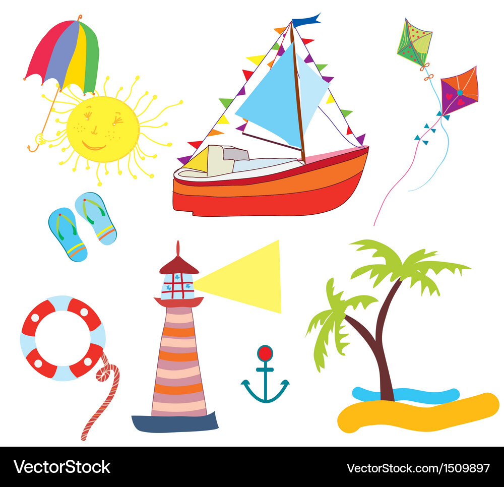 Sea icons set funny Royalty Free Vector Image - VectorStock
