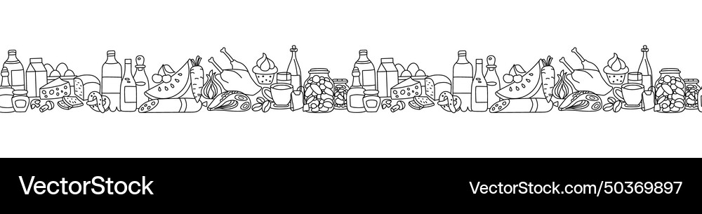 Seamless border with various edible products Vector Image