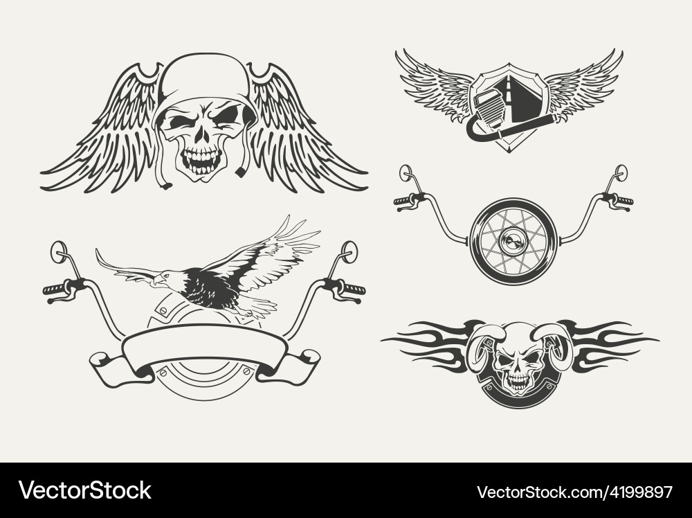 Set of motorcycle emblems badges labels Royalty Free Vector