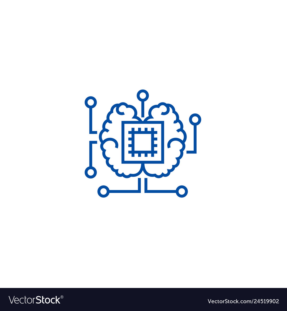 Artificial intelligence chip with brain line icon Vector Image