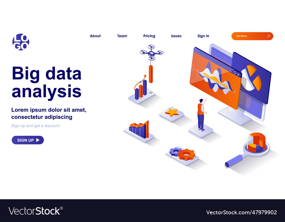 Big data analysis isometric landing page analyst Vector Image