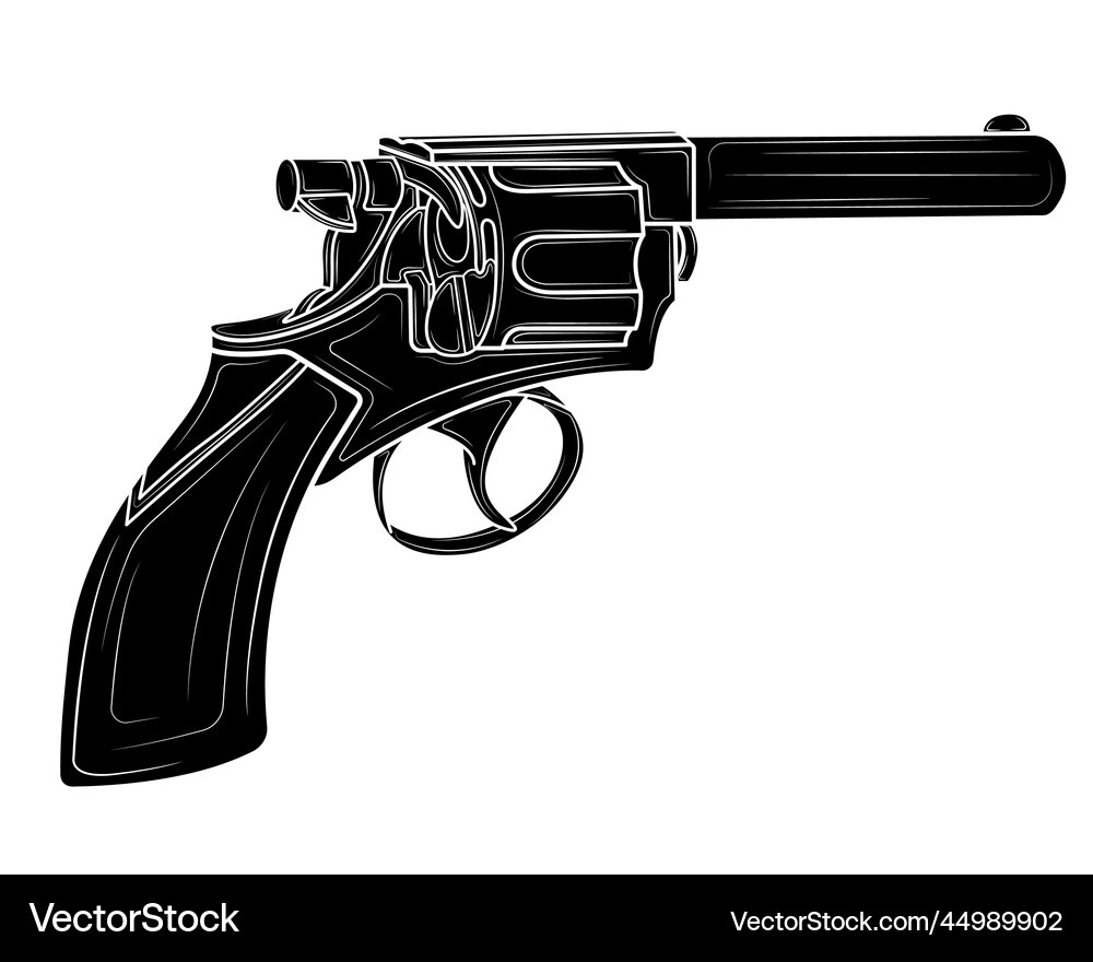 Black silhouette pistol revolver in isolate Vector Image