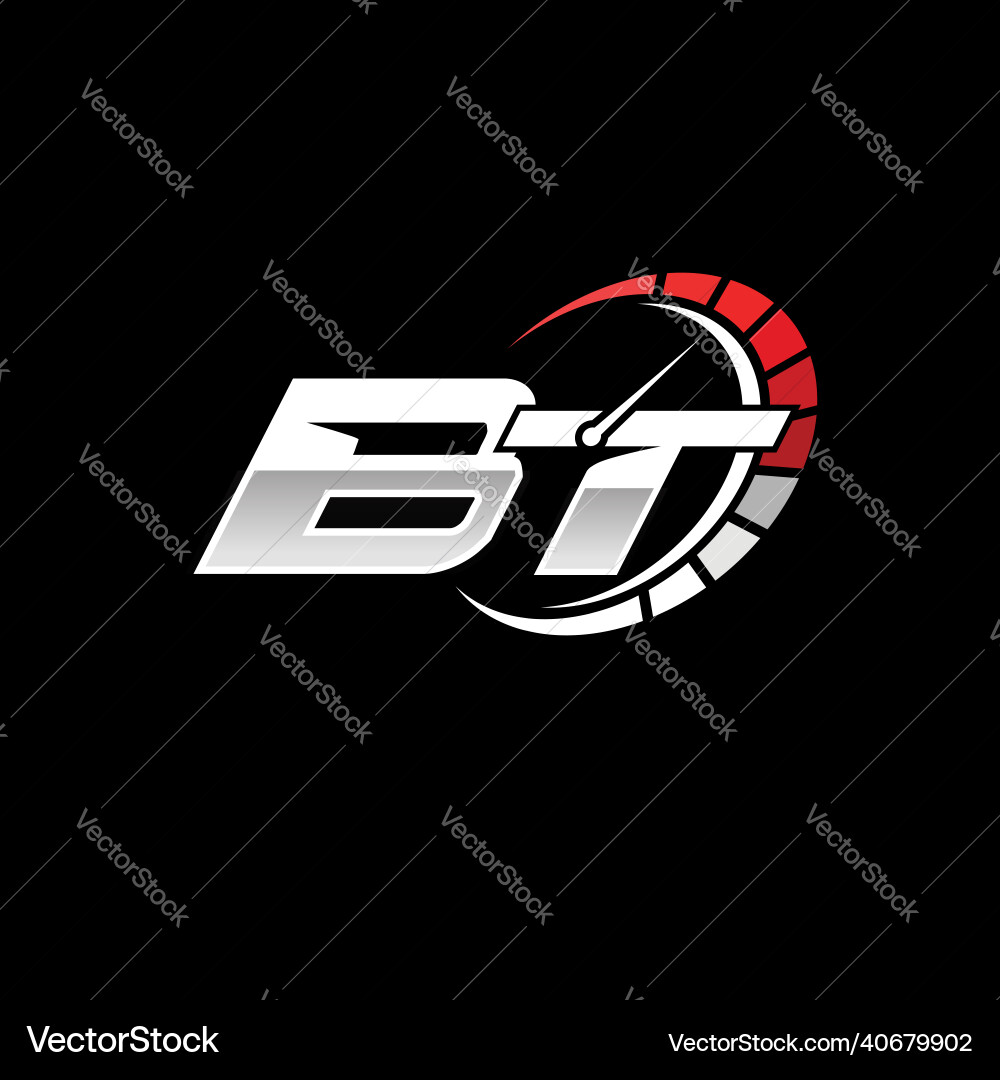 Bt logo letter speed meter racing style Royalty Free Vector