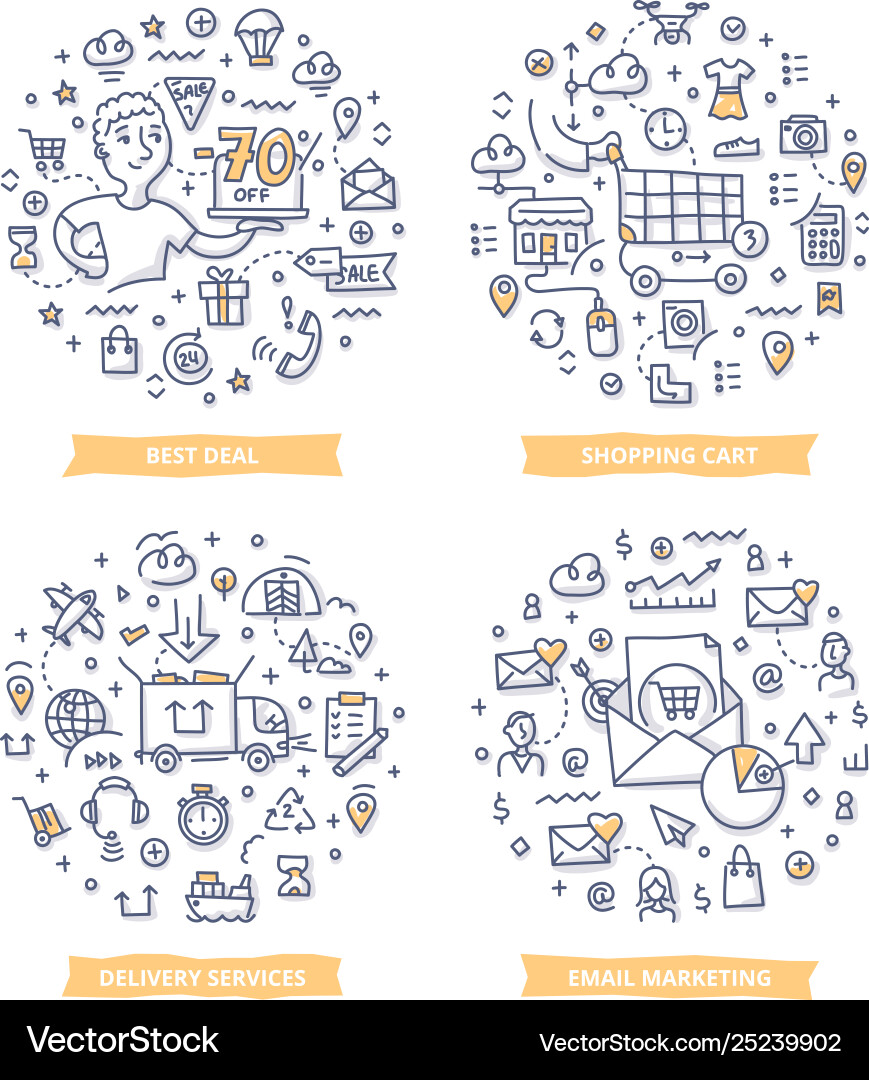 E-commerce doodle Royalty Free Vector Image - VectorStock
