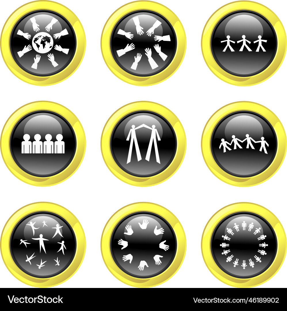 Free black and gold glossy teamwork buttons Vector Image
