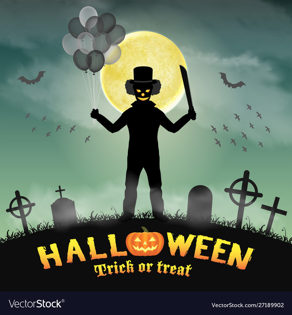 Halloween clown in a night graveyard Royalty Free Vector