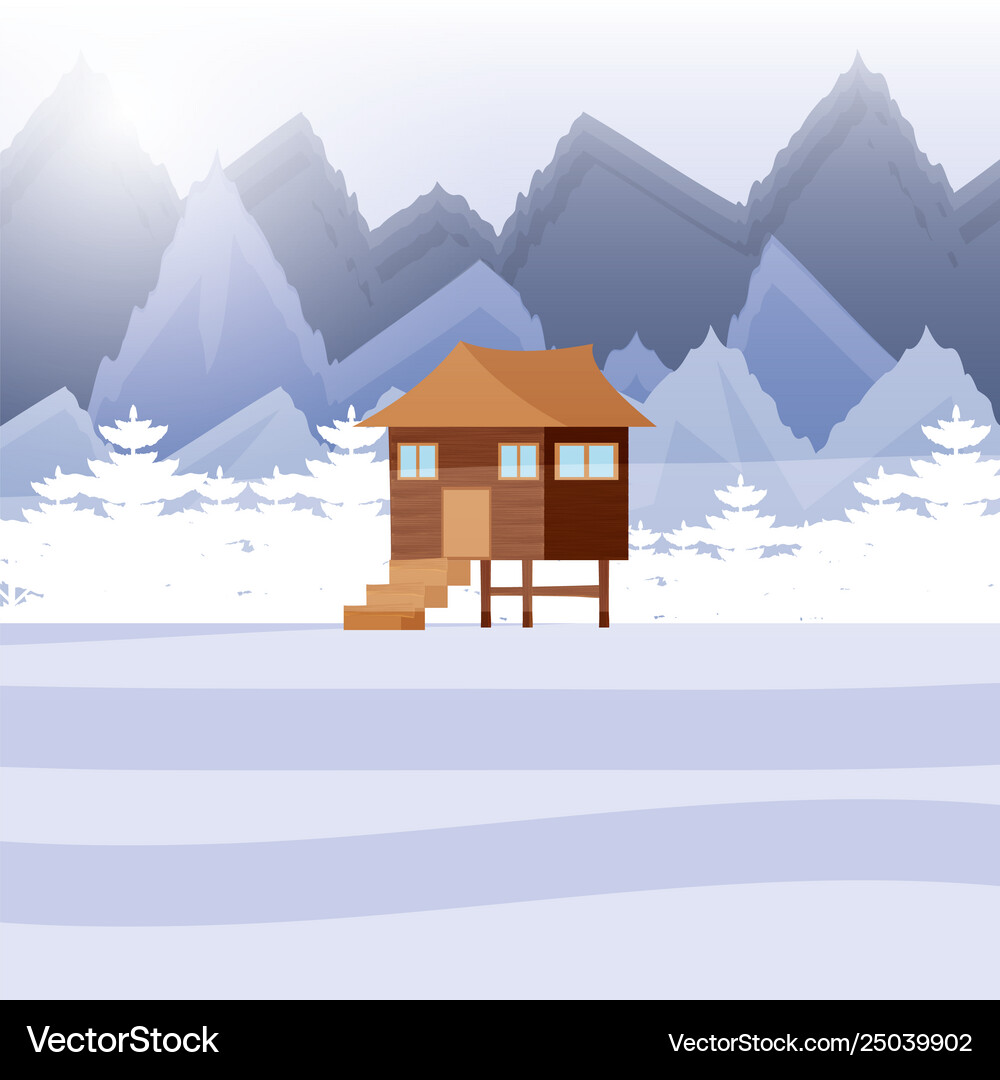 Log cabin wooden in snowscape Royalty Free Vector Image