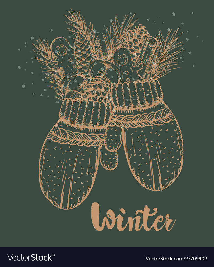 Winter mittens filled with christmas decorations Vector Image