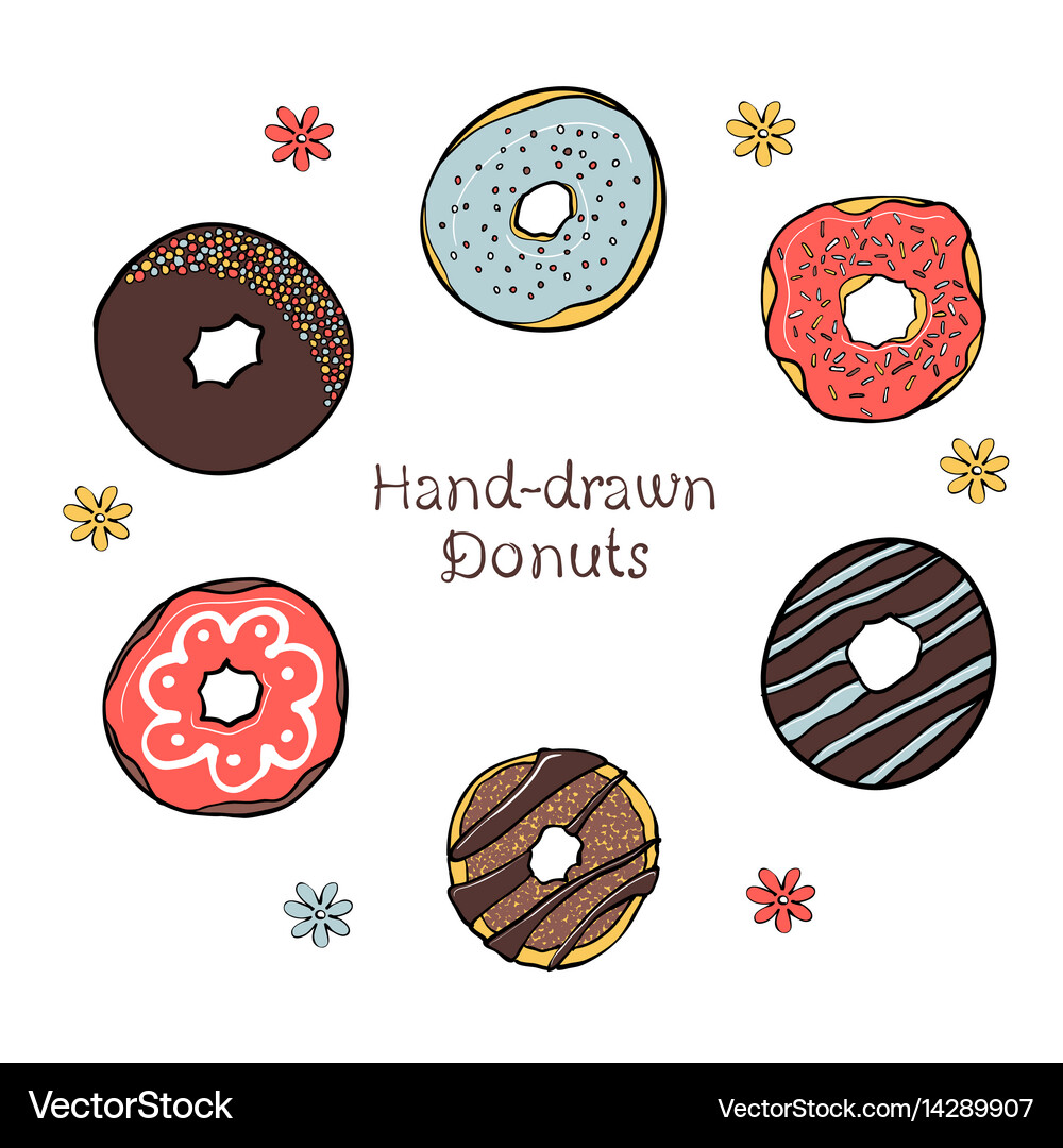 43-2 set of hand-drawn dougnuts Royalty Free Vector Image