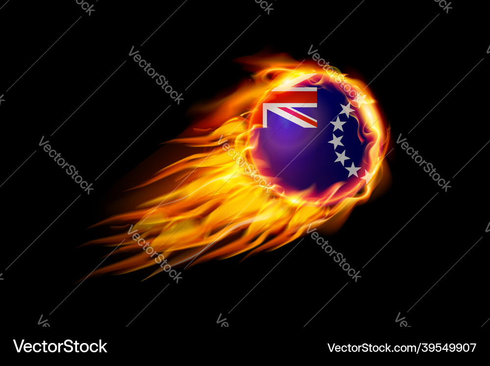Cook island flag with fire fire ball realistic Vector Image