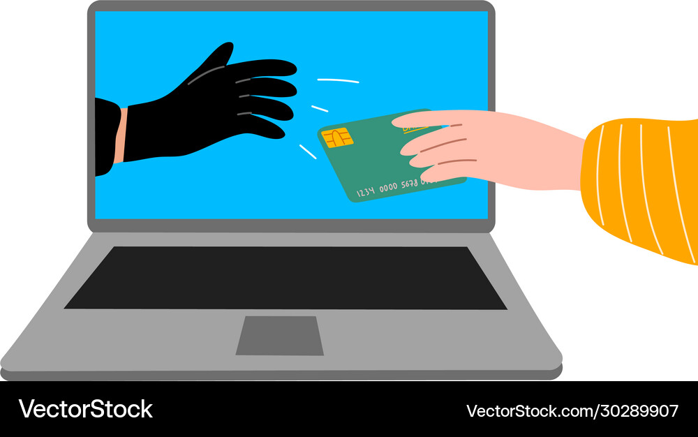 Cyber hackers thieves hand in laptop stealing Vector Image