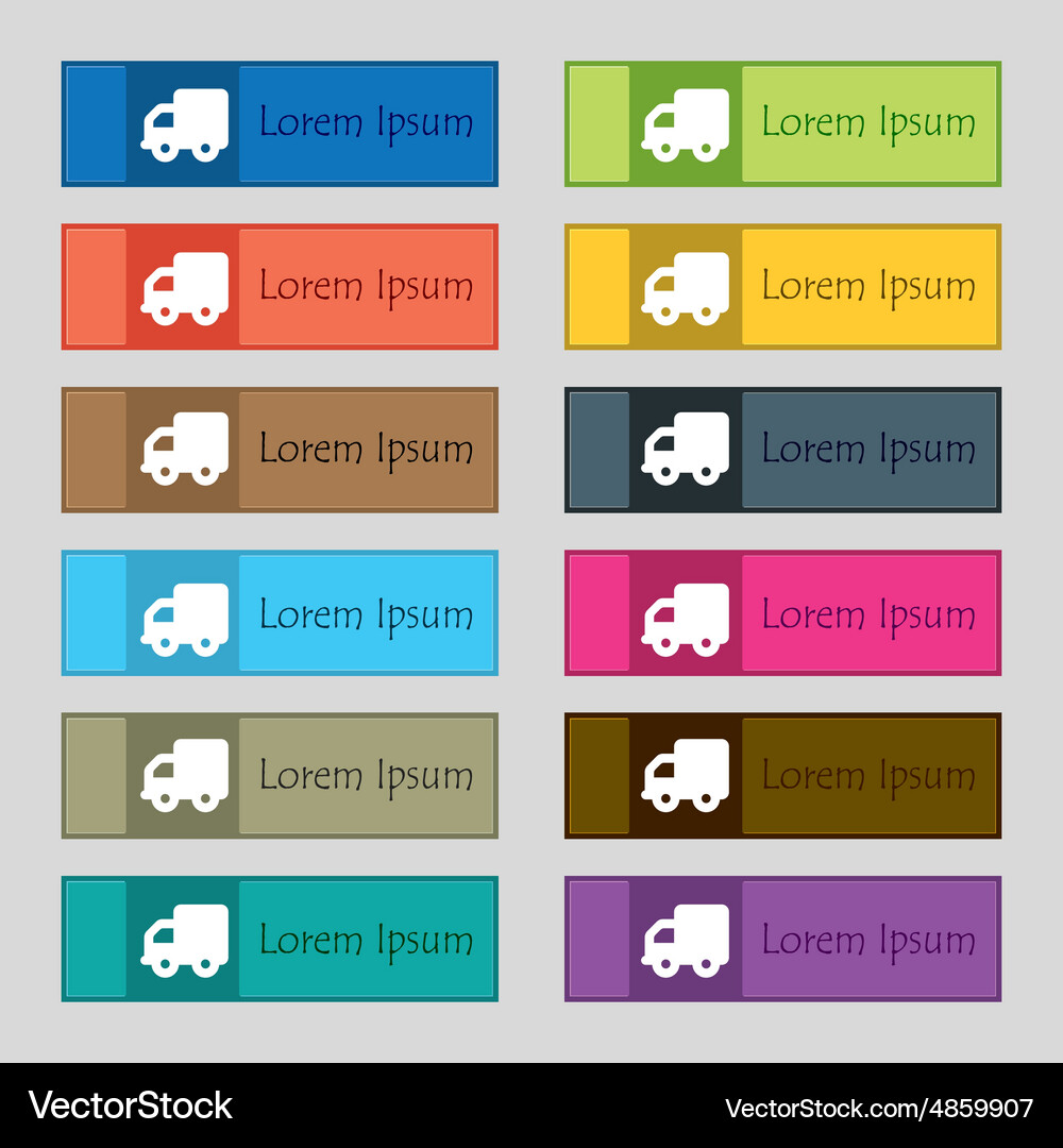 Delivery truck icon sign set of twelve rectangular