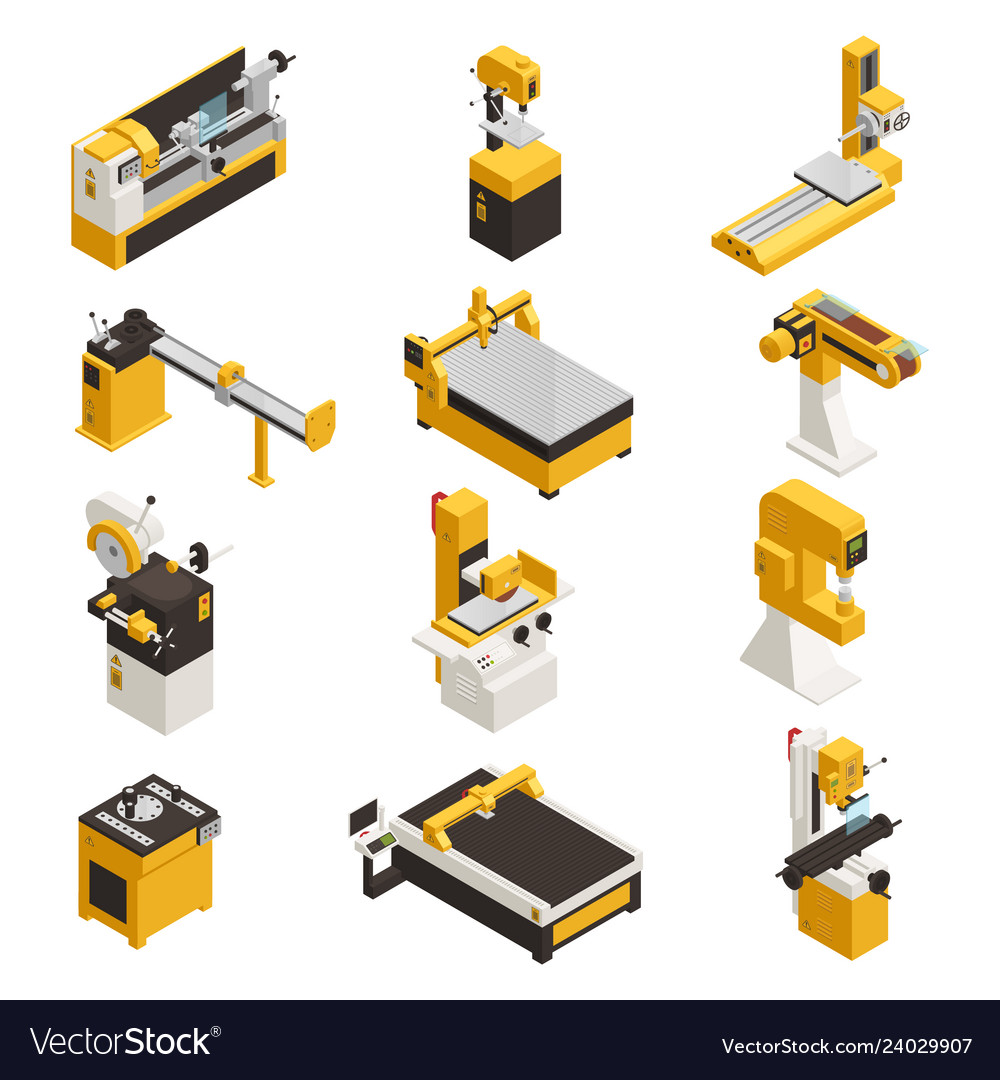 Industrial machinery icons set Royalty Free Vector Image