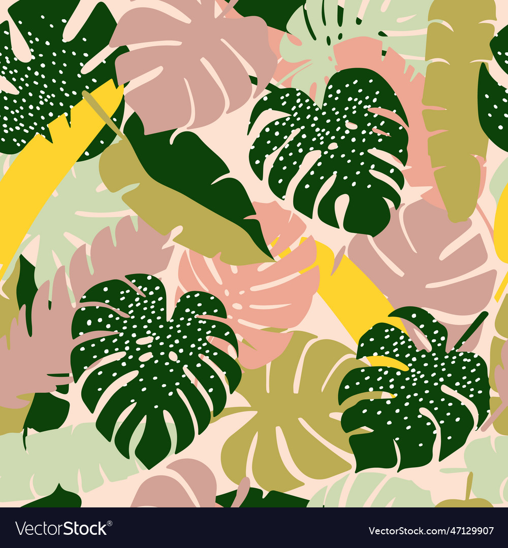Monstera leaf seamless pattern Royalty Free Vector Image