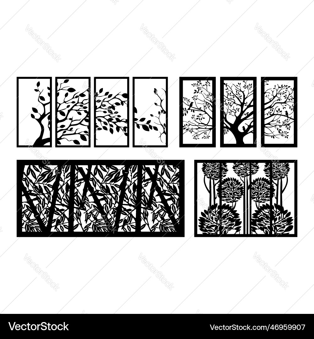 Set of decorative tree laser cut panels Royalty Free Vector