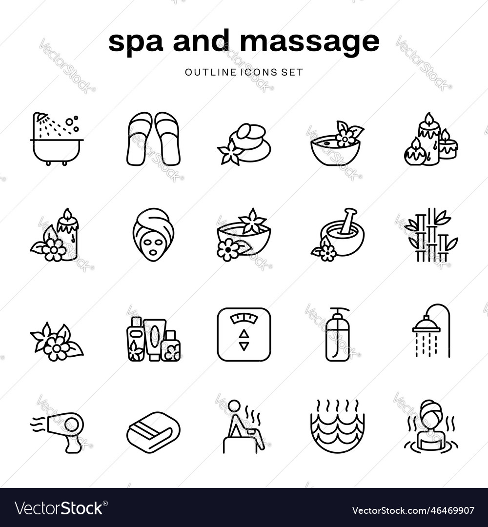 Spa And Massage Outline Icons Collection Set Vector Image