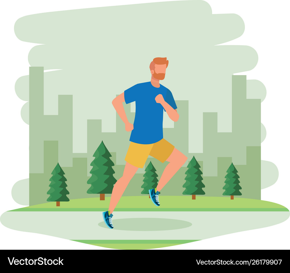 Young athletic man running in landscape Royalty Free Vector