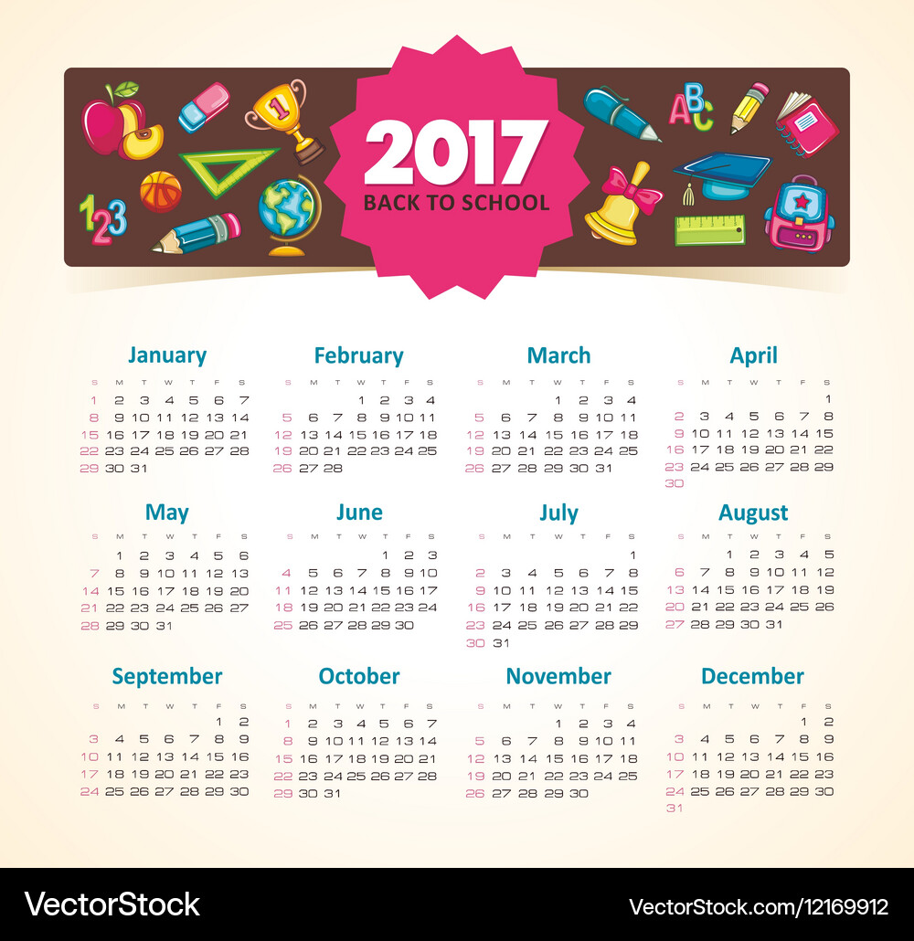 Calendar 2017 year week starts sunday Royalty Free Vector