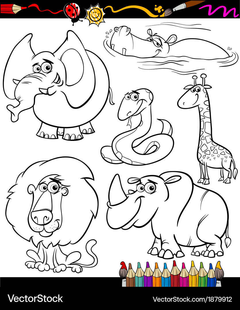 Cartoon animals set for coloring book Royalty Free Vector