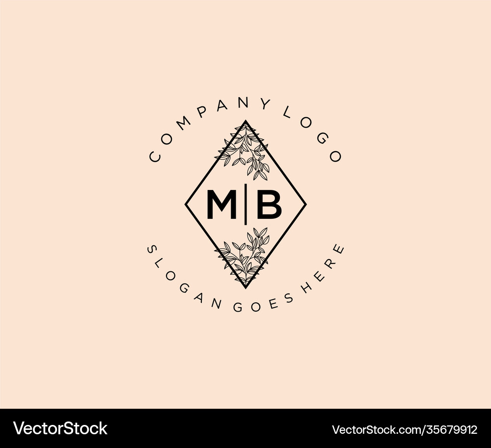 Initial mb letters beautiful floral feminine Vector Image