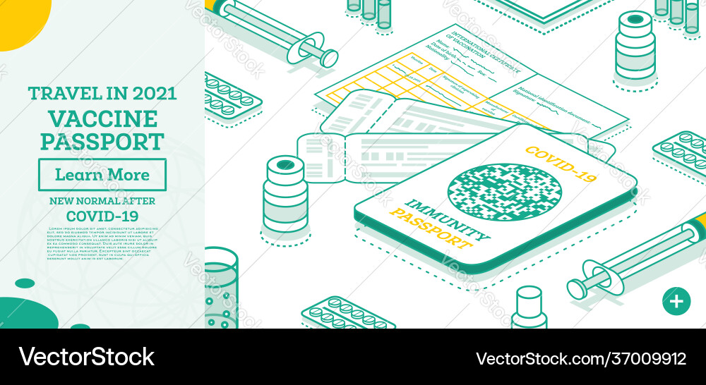 Isometric immunity passport with tickets and Vector Image