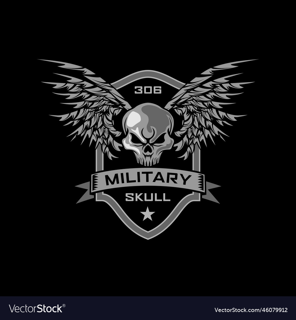 Military Shield Skull In Vintage Style Design Vector Image