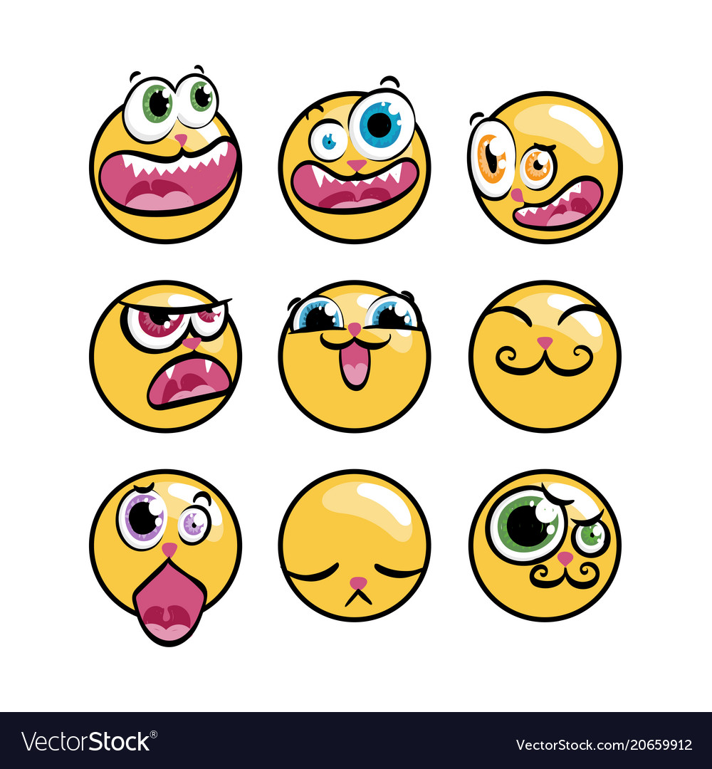 Set Of Expression Emoticons Set Of Kawaii Emoji Vector Image