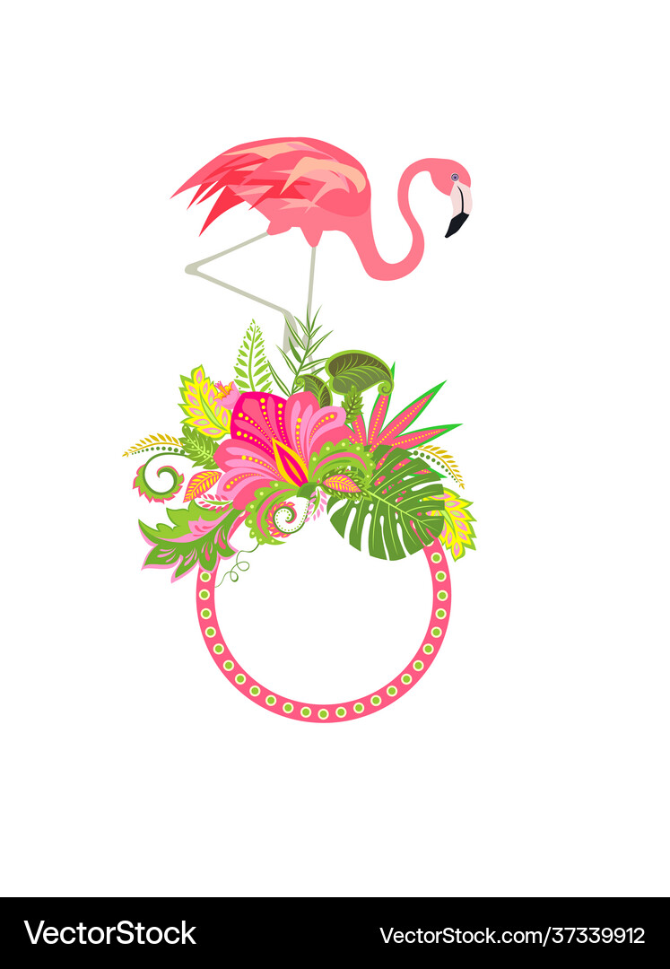 Summery frame with exotic flowers and pink Vector Image