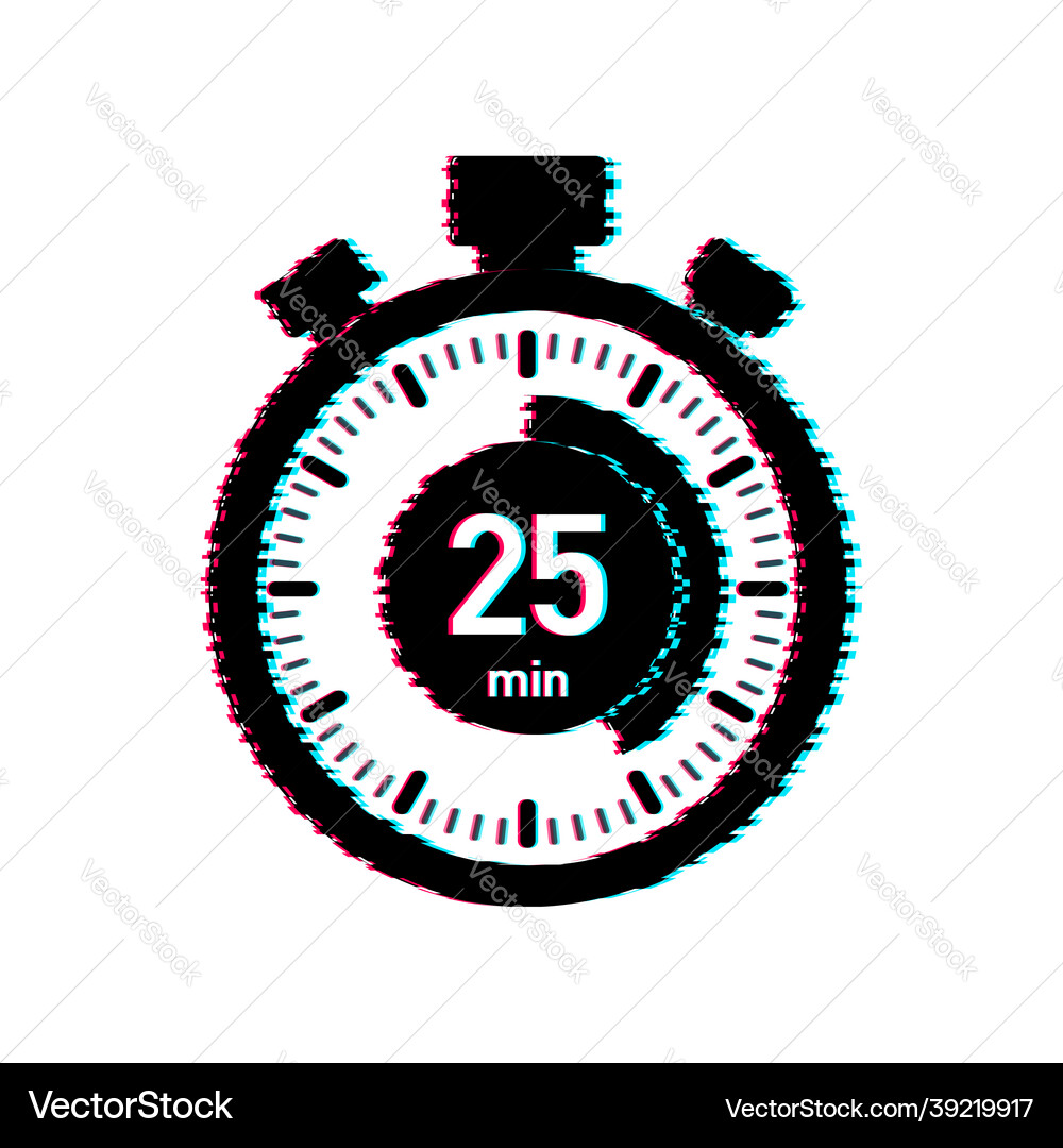 25 minutes stopwatch glitch icon Royalty Free Vector Image