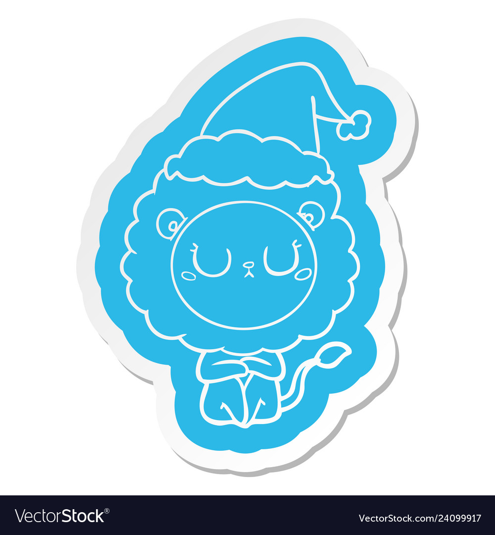 Cartoon sticker of a lion wearing santa hat Vector Image