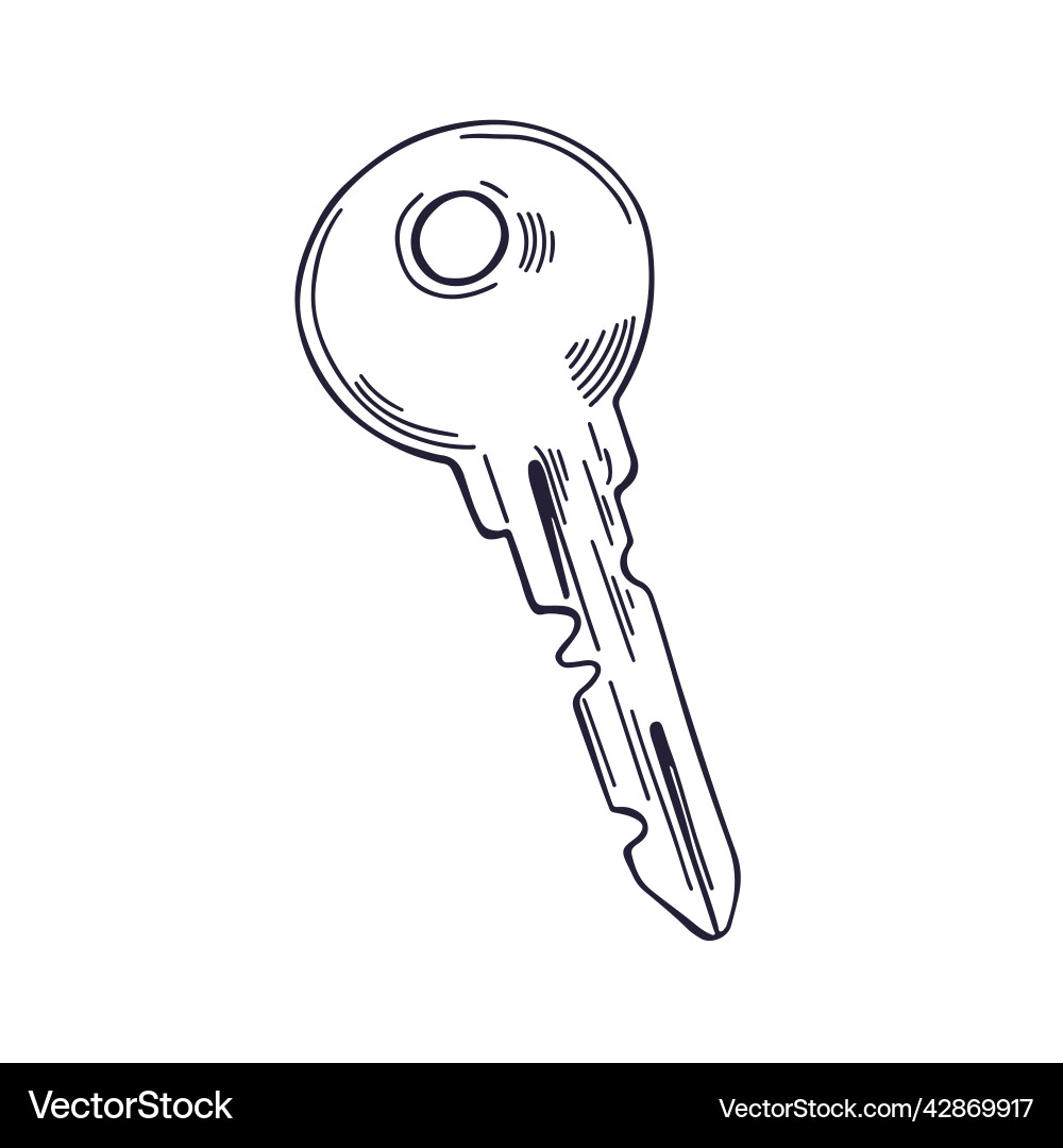 Door key outlined black and white drawing Vector Image