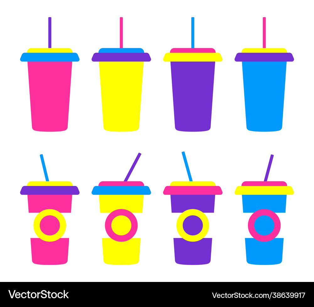 Fast food drink colorful cup with straw set Vector Image