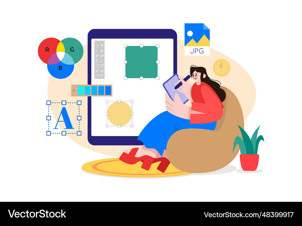 Female designer drawing design with tablet Vector Image