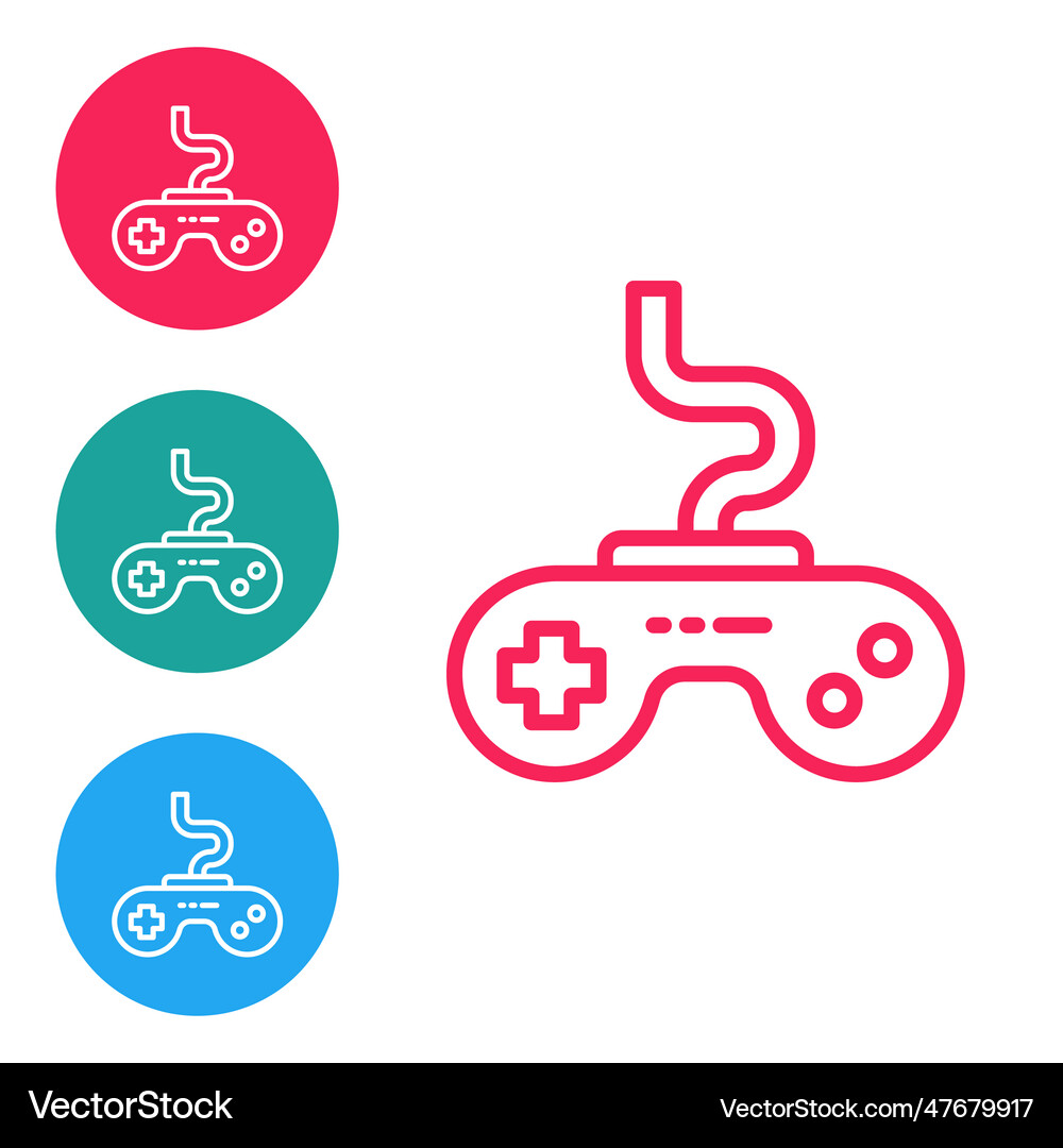 Red line gamepad icon isolated on white background