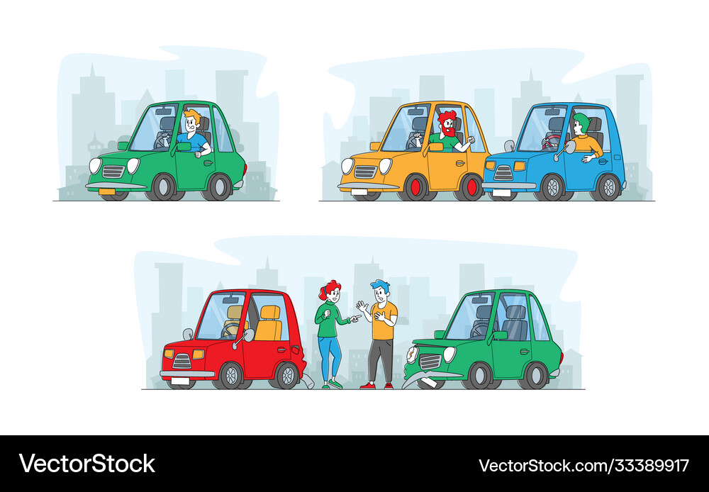 Road aggression conflict at car accident drivers Vector Image